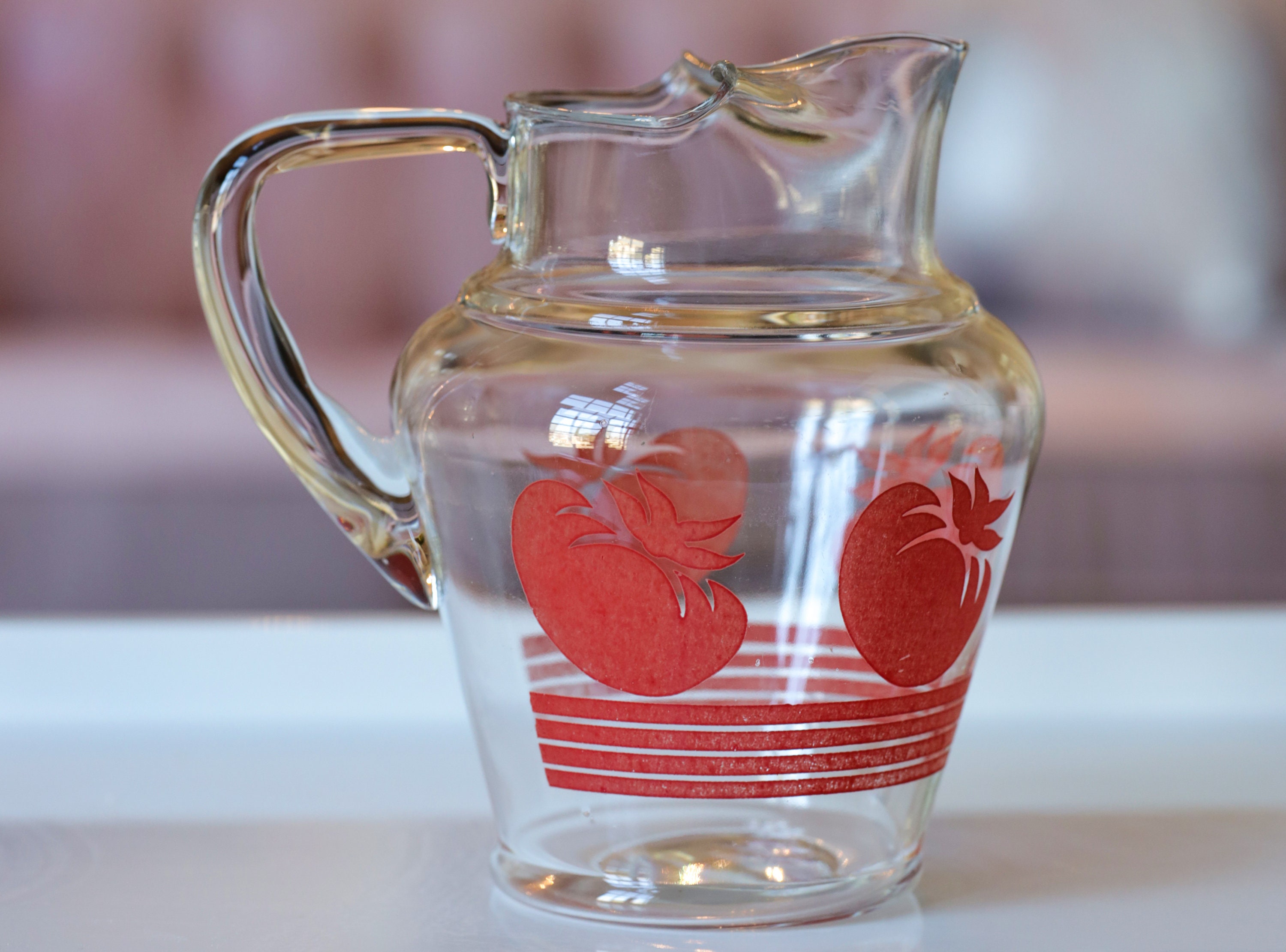 Vintage Glass Small Juice Pitcher W/ Red Tomato Pattern - Etsy