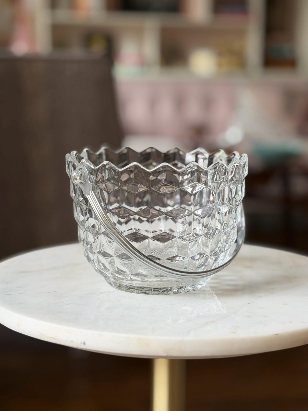Vintage Fostoria “american” Glass Ice Bucket With Metal Handle ...