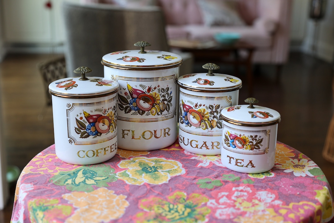 Georges Briard Enamel Canister Set Fruit Flower Design - Set of 4 ...