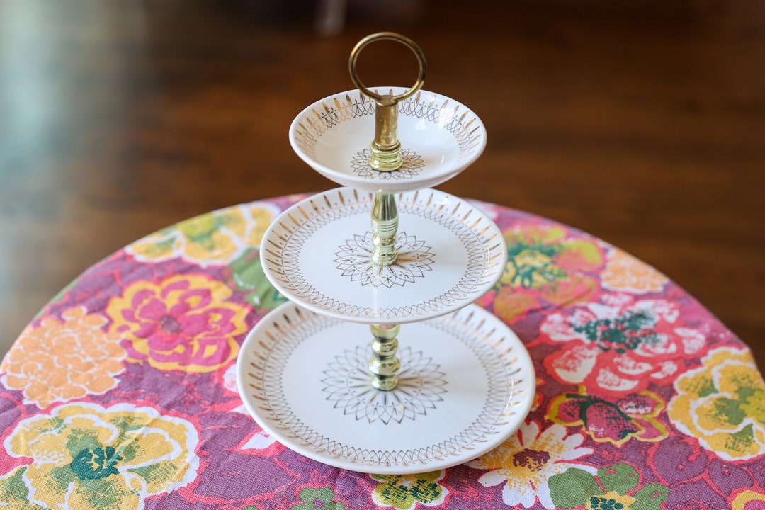 MCM Three Tier Serving Tray, Gold Atomic Design - Etsy