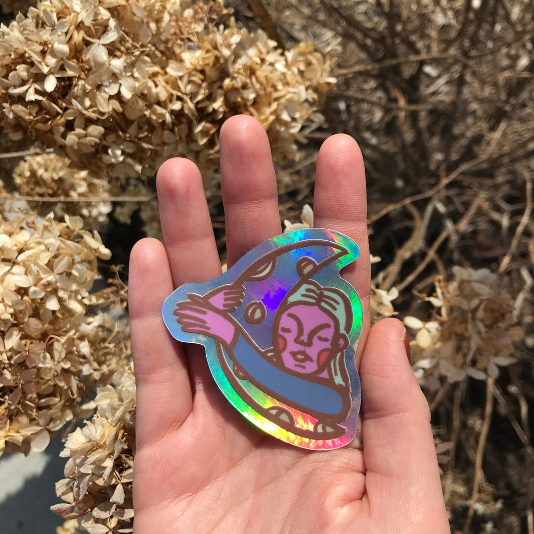 Sleeping Moon Sticker, Holographic Sticker, Illustrated Sticker, Laptop ...