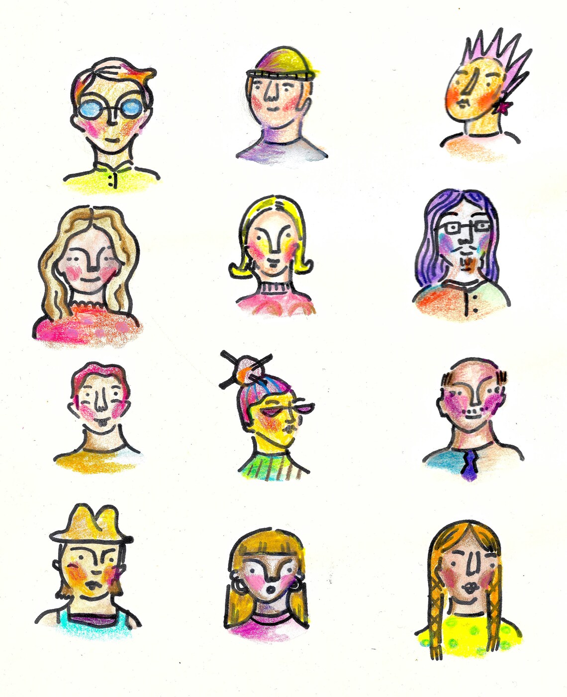 Funky Faces Hand Drawn Illustration, Digital Art Print, Art Print Gift ...