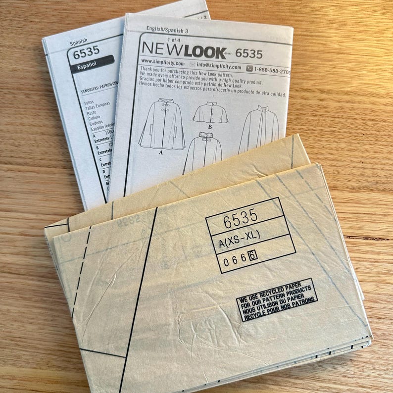 New Look 6535 * Sewing Pattern for Capes * in 4 Lengths * Military Look ...