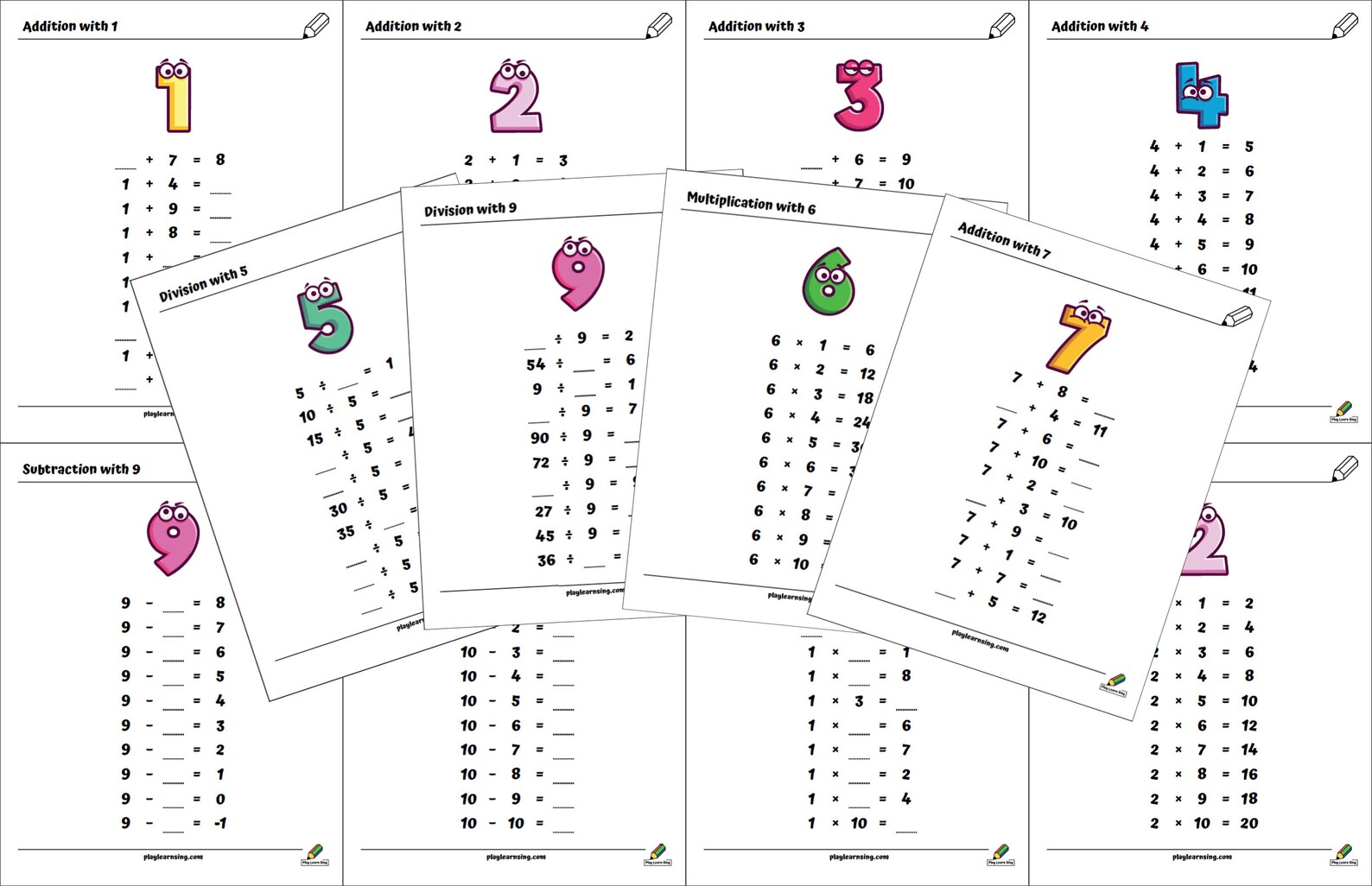 Mathematics Worksheets 244 Pages Plus Minus Times Divide Numbers 1-10 ...