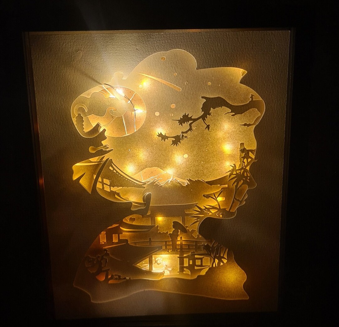 Frame Luminous Lightbox Silhouette Japan Woman Paper Landscape Relief ...