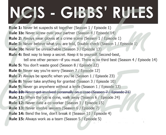 Updated NCIS Gibbs' Rules with Season and Episode - Etsy Canada
