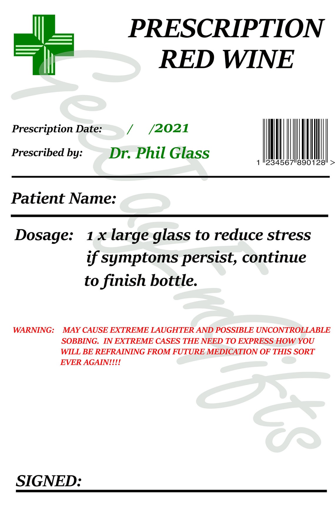 Red Wine Prescription sticker for wine bottle Free Delivery | Etsy