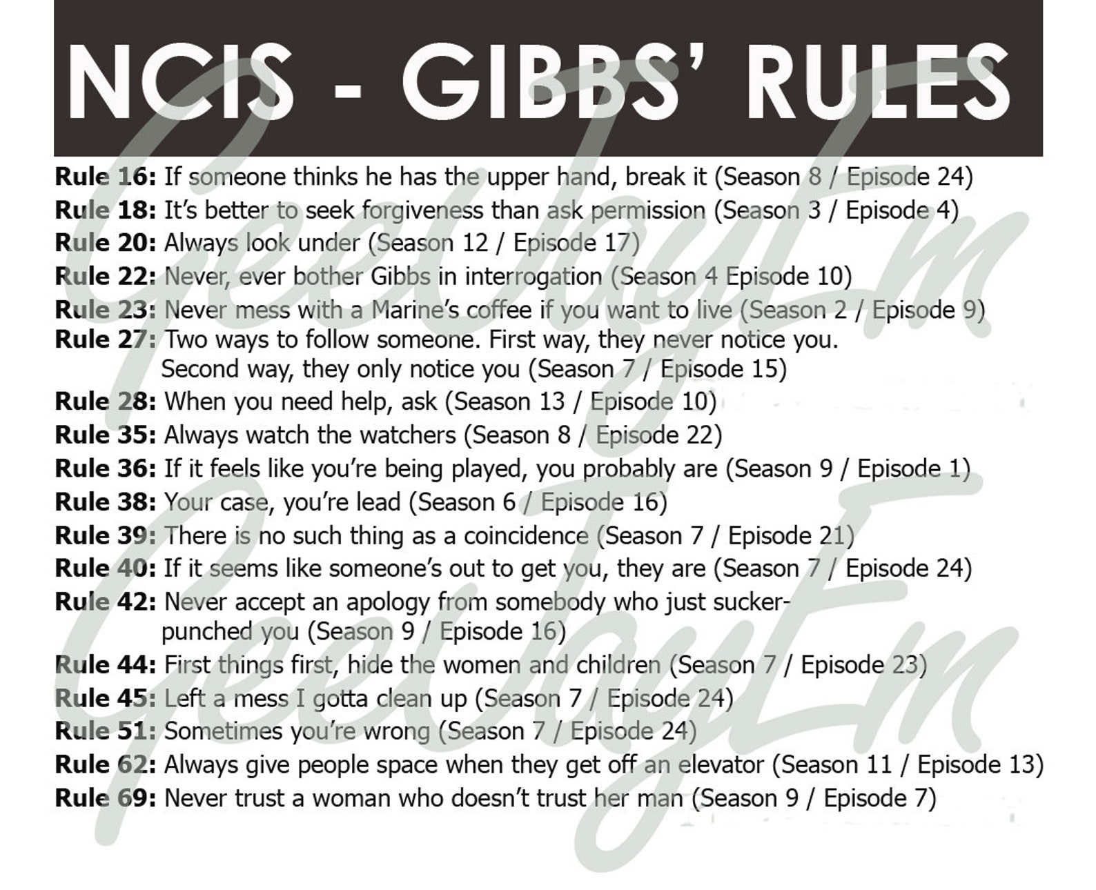 Reglas actualizadas de NCIS Gibbs con lista de temporadas y episodios ...