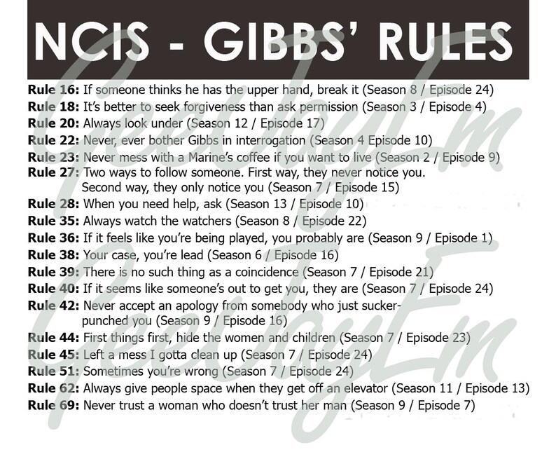 Updated NCIS Gibbs' Rules with Season and Episode Listing Updated April 2021 Digital File - Etsy