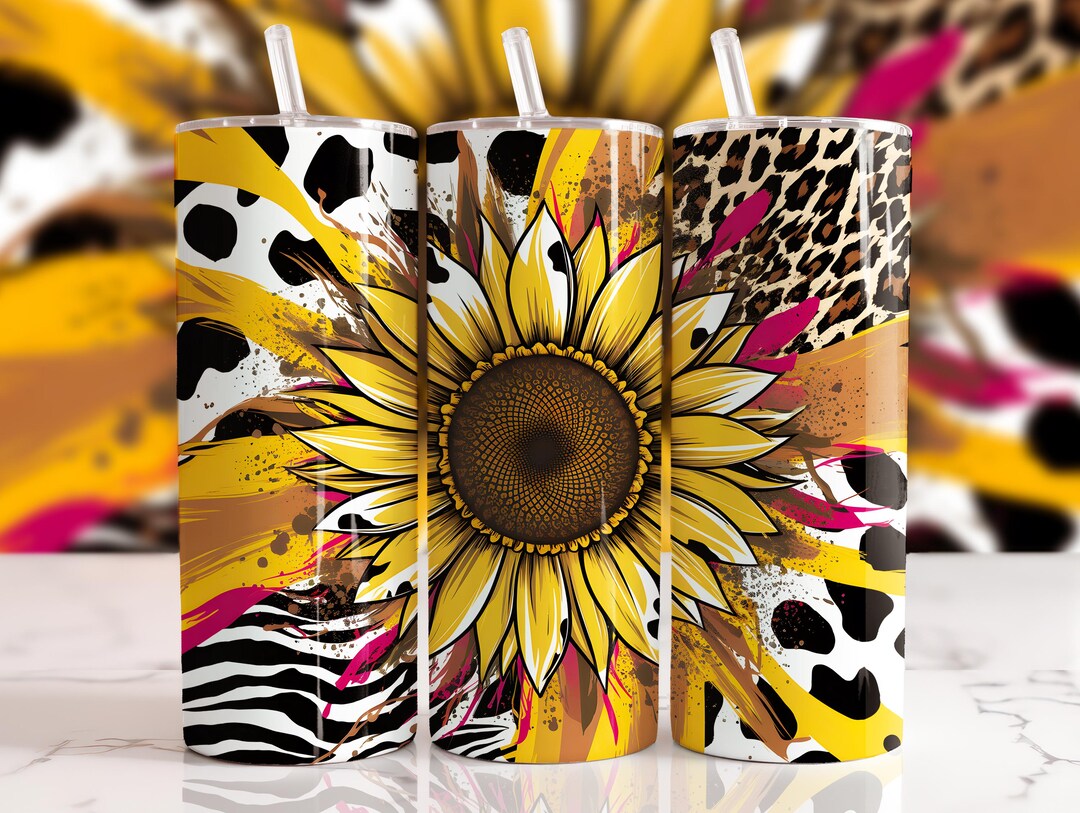 Sunflower Cow Print 20oz Skinny Tumbler Wrap, Leopard Print Sublimation ...