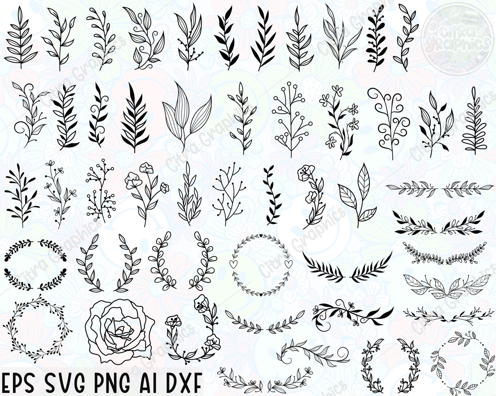 50 Leaves SVG Bundle Hand Drawn Leaves SVG Plant Svg Paper - Etsy