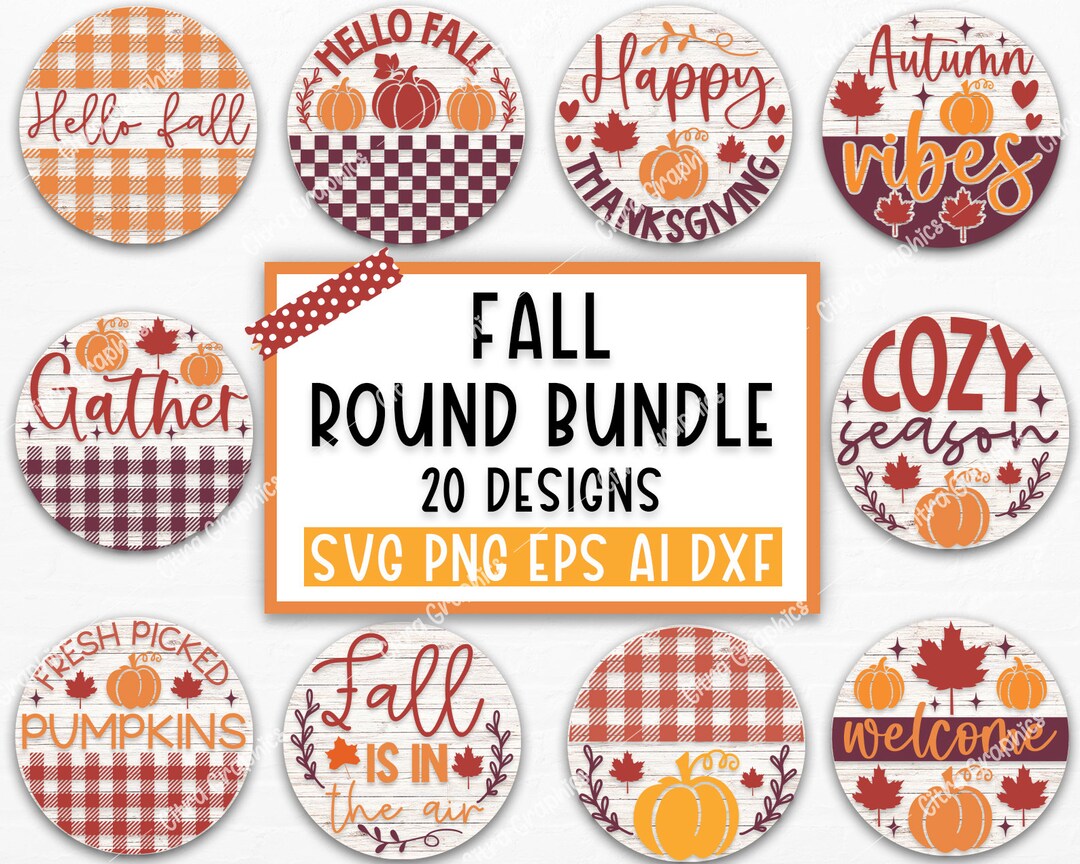 Fall Round Door Hanger Bundle Svg, Thanksgiving Svg, Fall Door Hanger ...