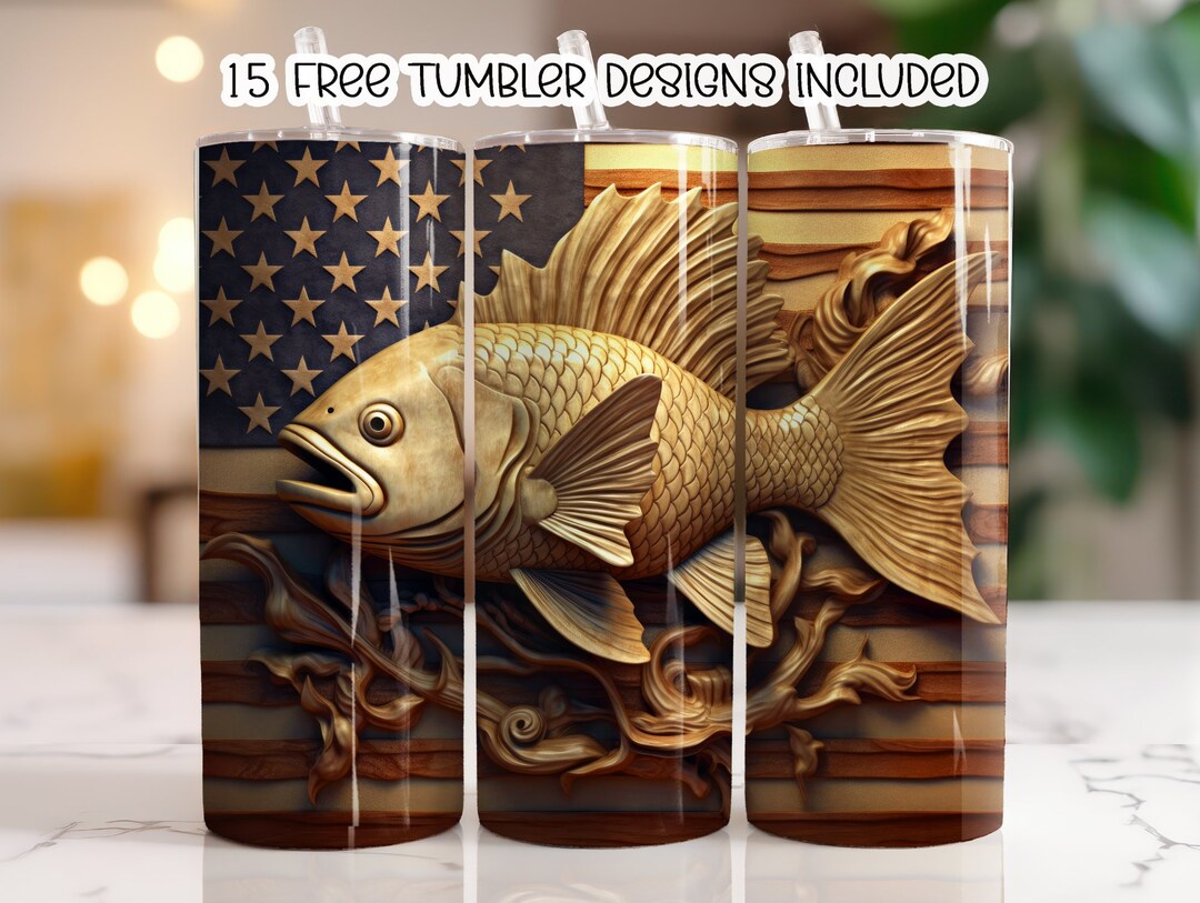 3D American Engraved Leather Wood Bass Fish 20 Oz Skinny - Etsy
