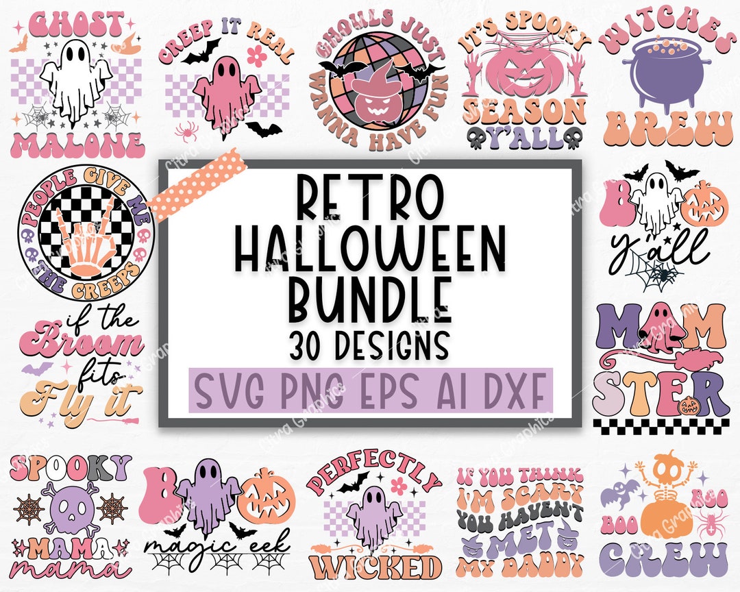 Retro Halloween Bundle SVG, Halloween Vector, Witch Svg, Ghost Svg ...