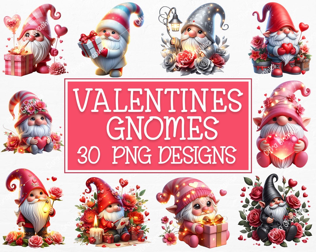 Watercolor Valentines Gnomes Clipart, PNG Festive Gnomes Clipart ...