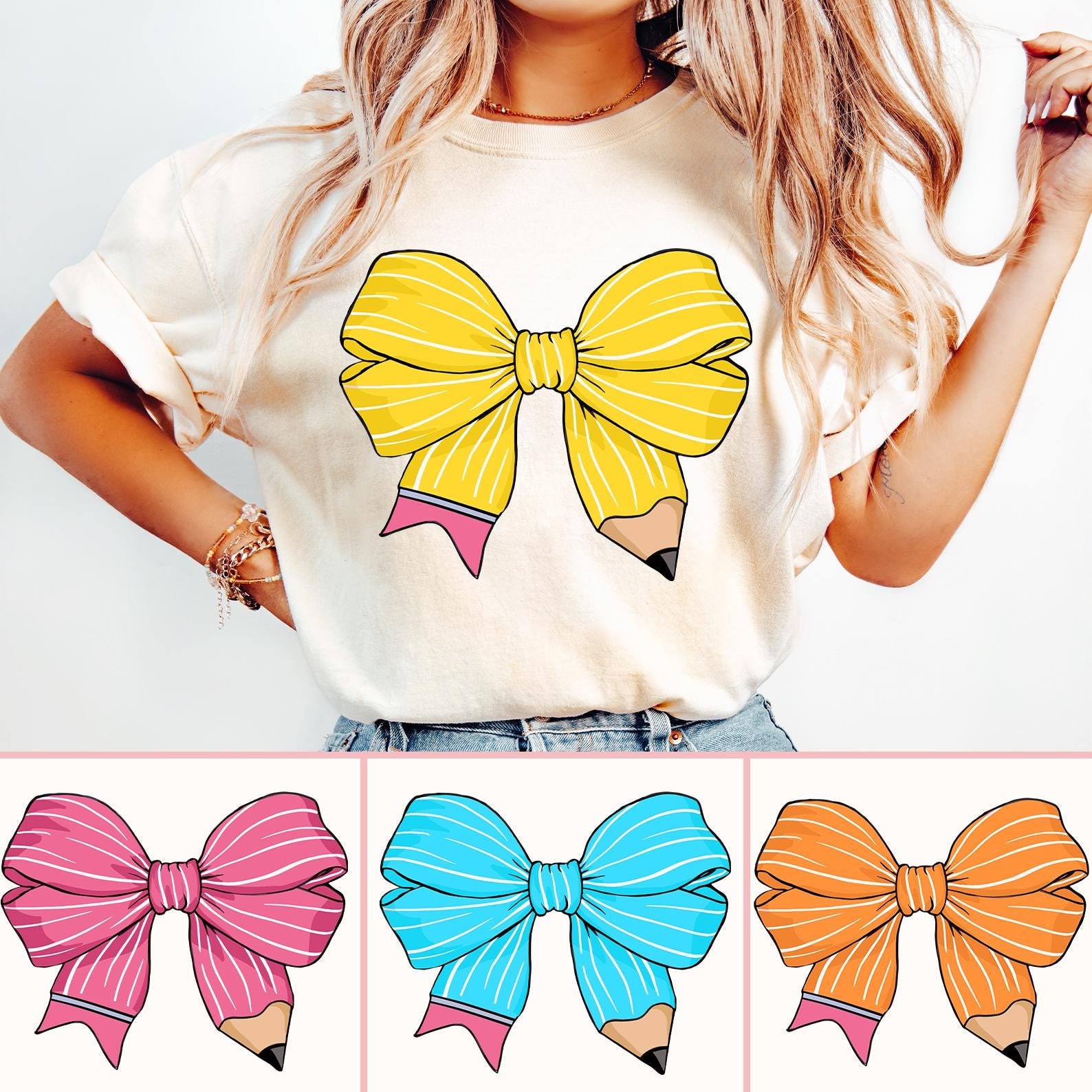 Back to School Coquette Pencil Bundle , Pencil Bow PNG, Retro Teacher ...