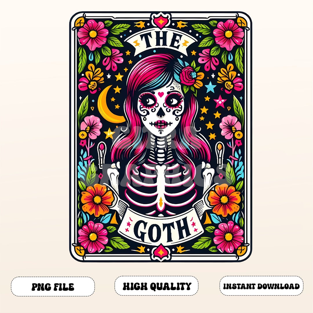 The Goth Funny Tarot Card PNG, Sarcastic Skeleton Skull Sublimation ...