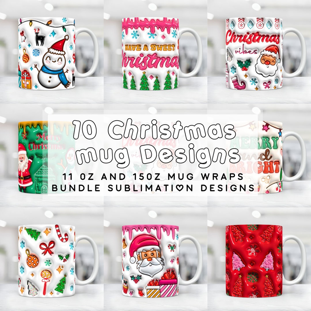 3D Christmas Mug Wrap Bundle, Inflated Christmas Mug Wrap Sublimation ...