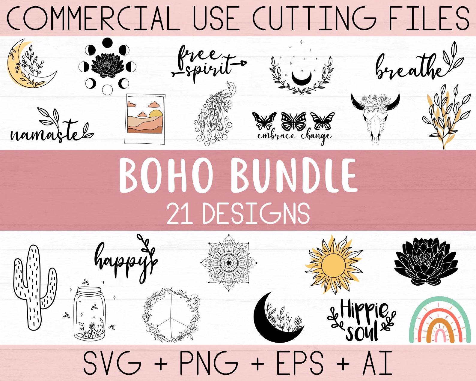 Prints hippie moon phases svg Boho svg bundle flower svg rainbow svg ...