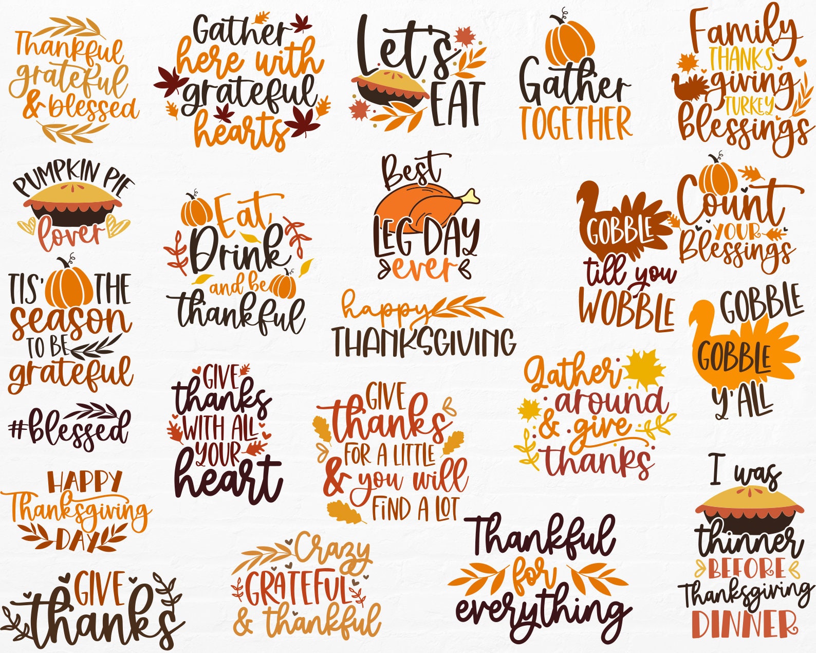 Thanksgiving Svg Bundle, Fall Svg, Thankful Svg, Pumpkin Svg, Turkey ...