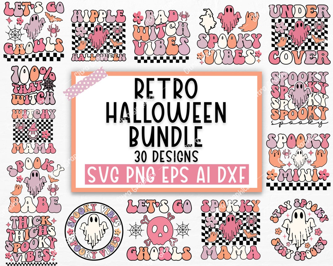 Retro Halloween Bundle SVG, Halloween Vector, Witch Svg, Ghost Svg ...