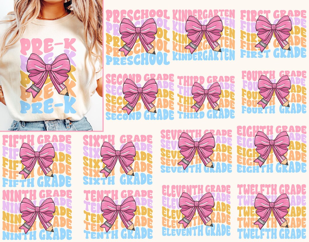 Retro Back to School Png Bundle, Coquette Bow Pencil Bundle Png ...