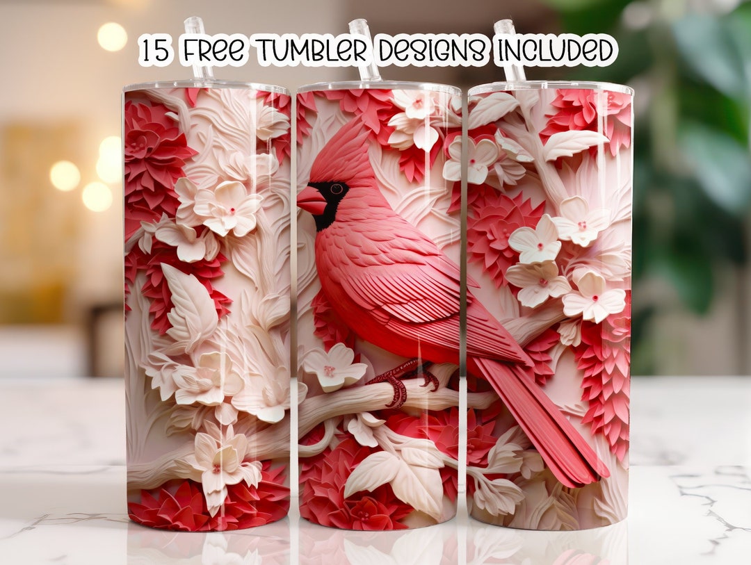 3D Red Cardinal Bird Flowers 20 Oz Skinny Tumbler Sublimation Design ...