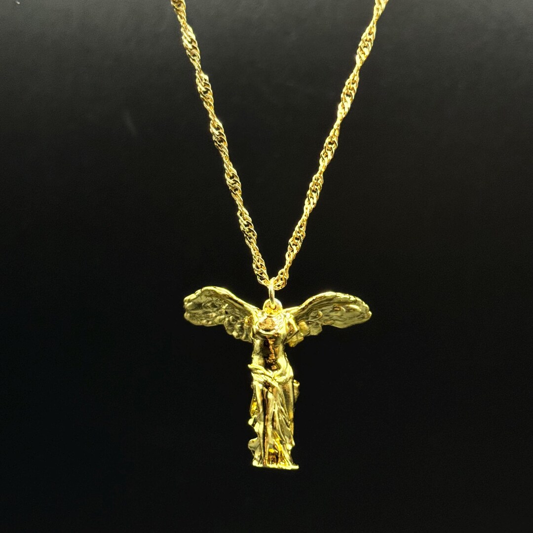 Gold Toned Winged Victory of Samothrace Pendant Necklace, the Goddess ...