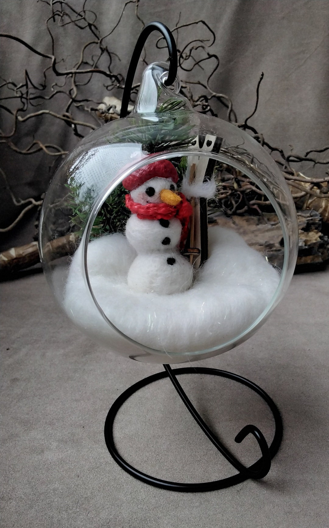 Snowman in Glass Ball Diorama Felted Mixed Material Art - Etsy