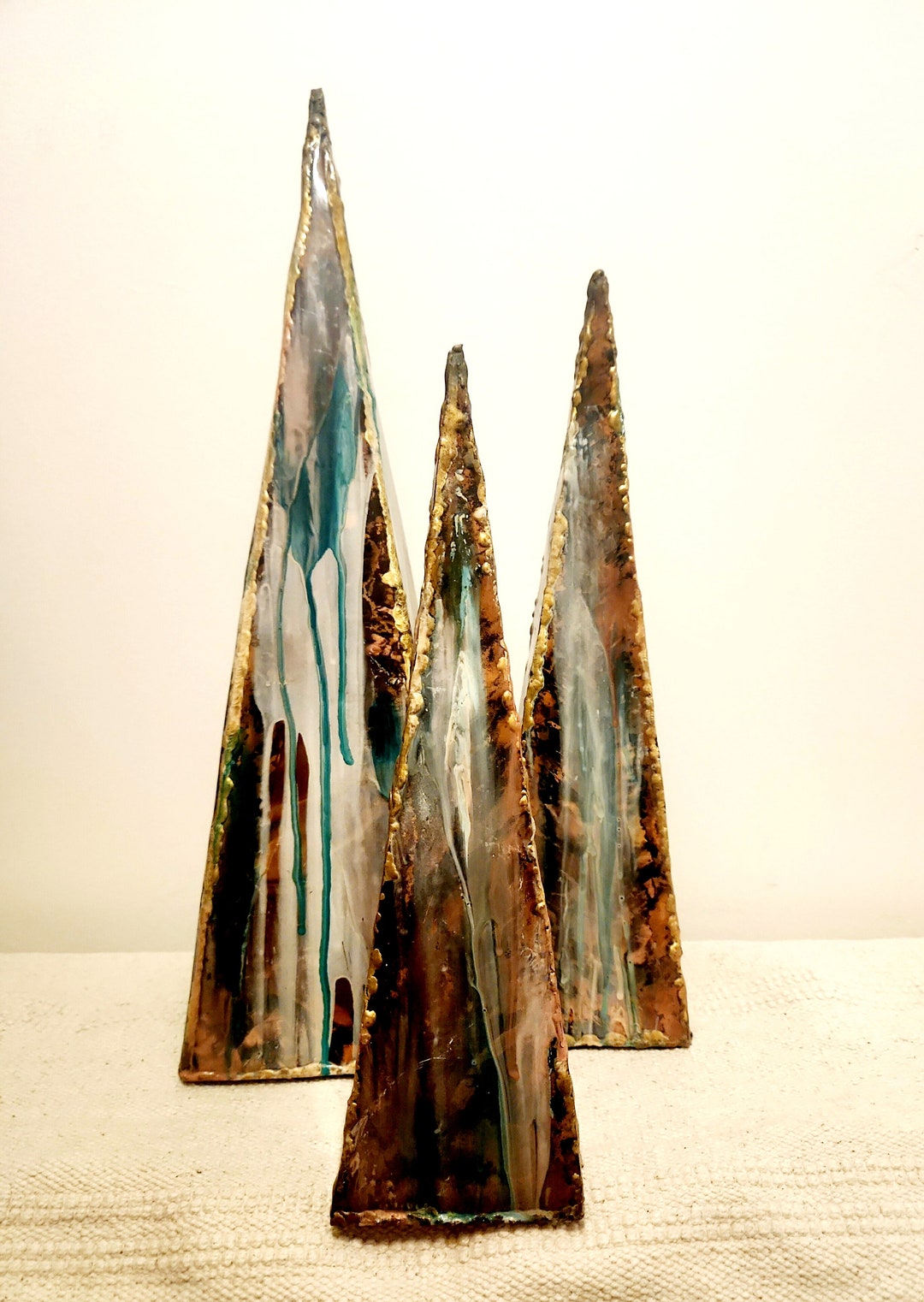 Vintage Copper/paint/lacquer Obelisk Sculpture Trio - Etsy