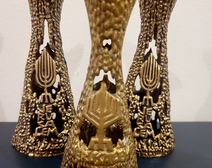 Vintage Brutalist Wainberg Brass Candlestick Trio - Made in Israel - Etsy