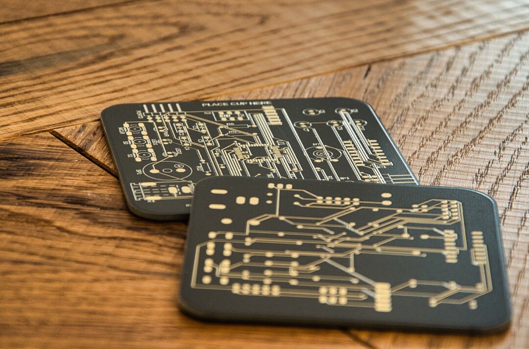 Black PCB Coaster Set of 2 Haptic Gold Decor for Glasses Top Gifts for ...