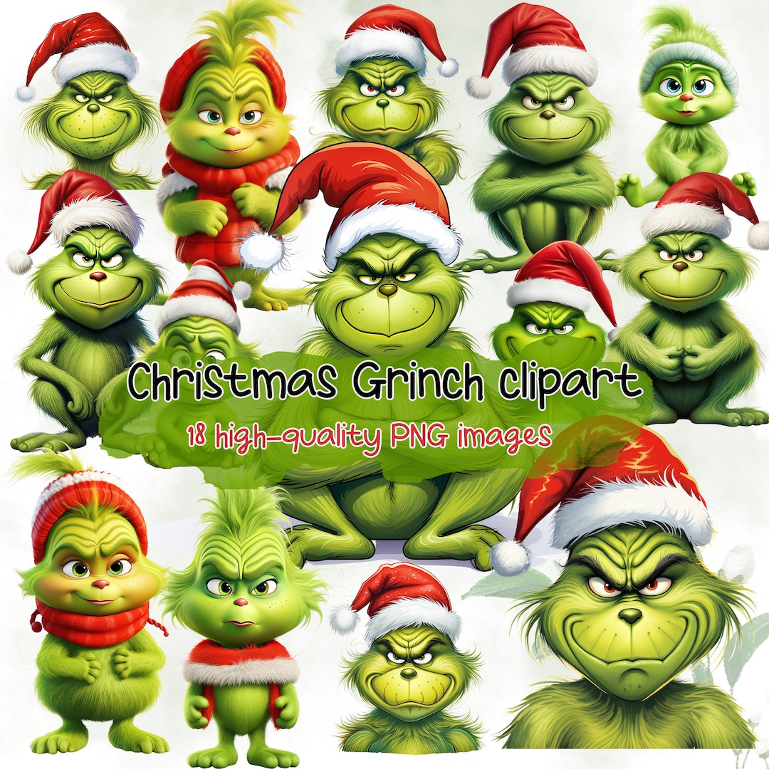 Christmas Grinch Clipart Cute Watercolor Christmas Clipart - Etsy UK
