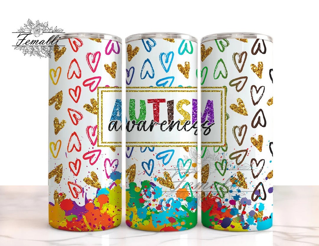 Autism Awareness Tumbler Template, Png Sublimation 20oz Skinny Tumbler ...