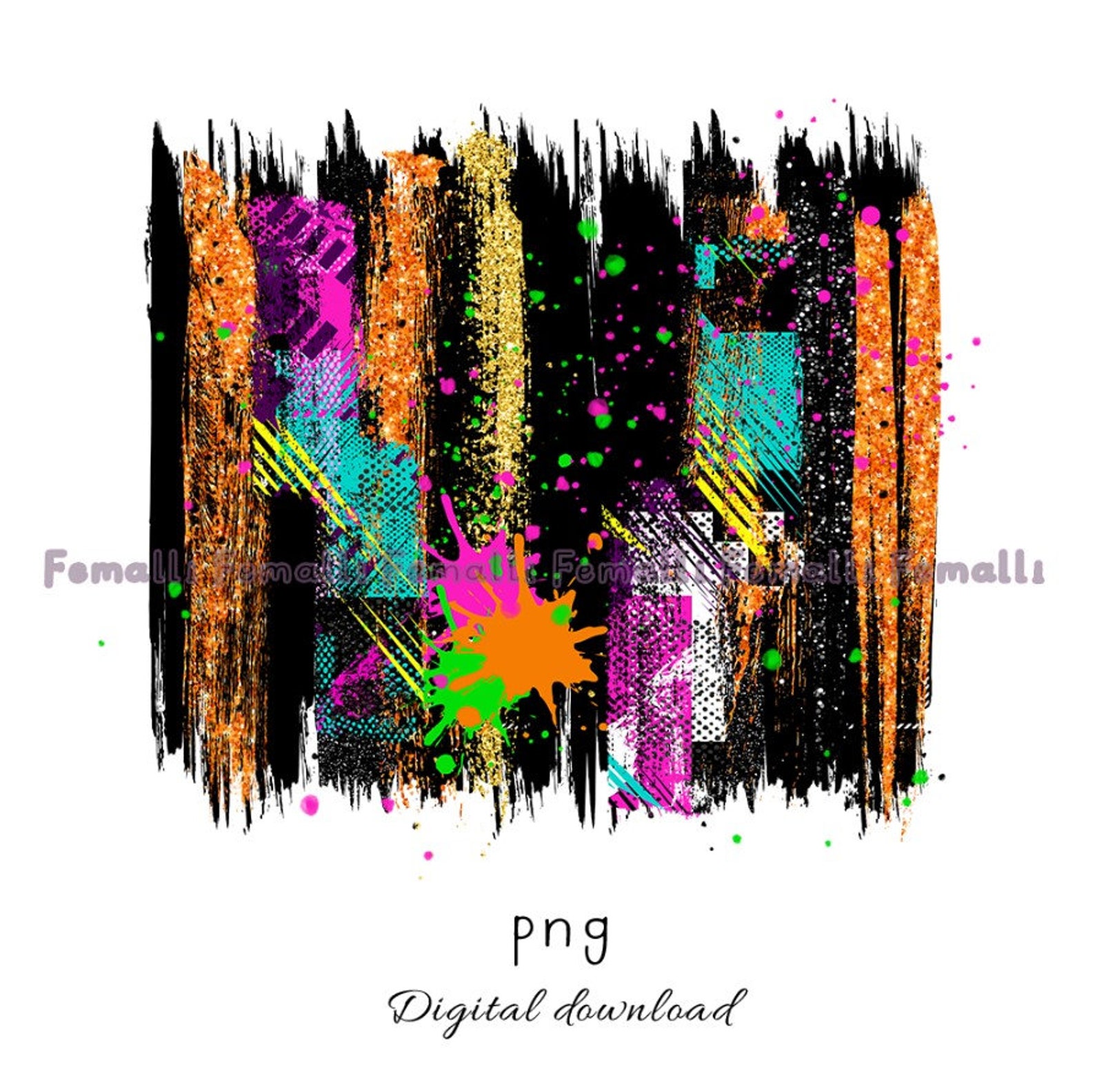 Neon Splatter Brush Stroke Background Pngneon Paint Splat - Etsy