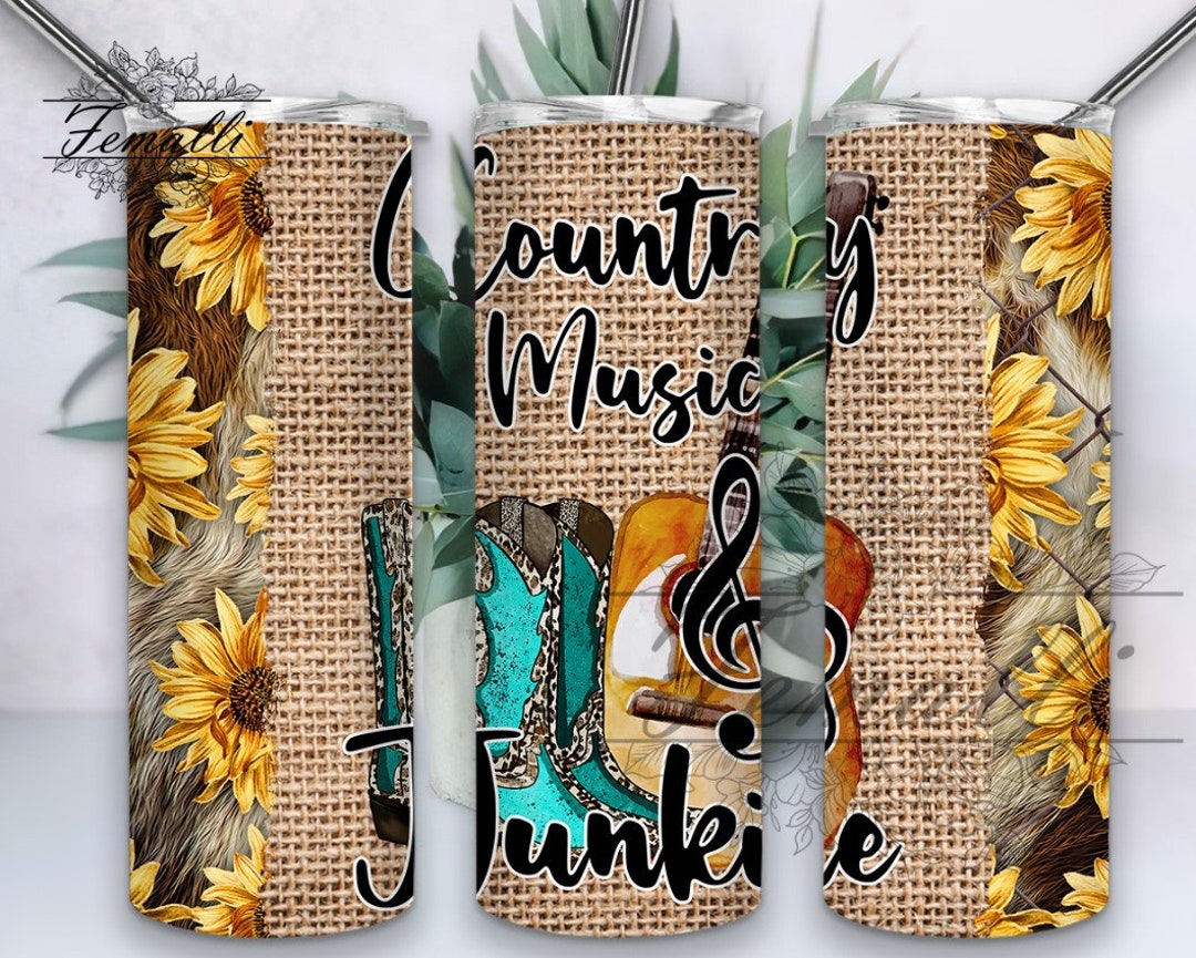 Country Music Junkie Png, 20 Oz Skinny Tumbler Sublimation Design, Cow ...