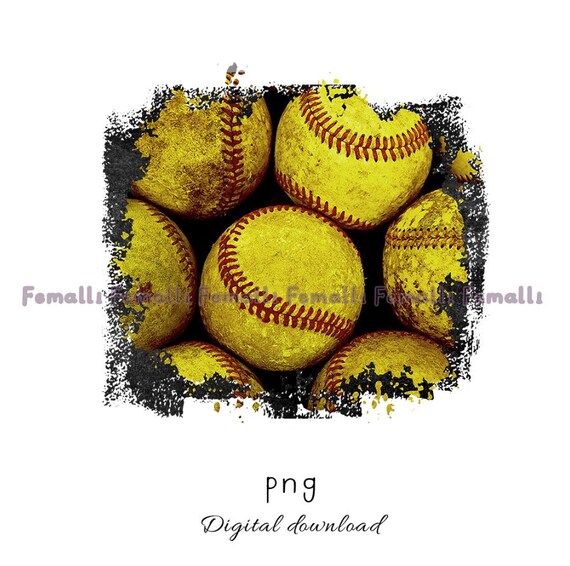 Softball Yellow Background Pngdistressed Baseballsport | Etsy