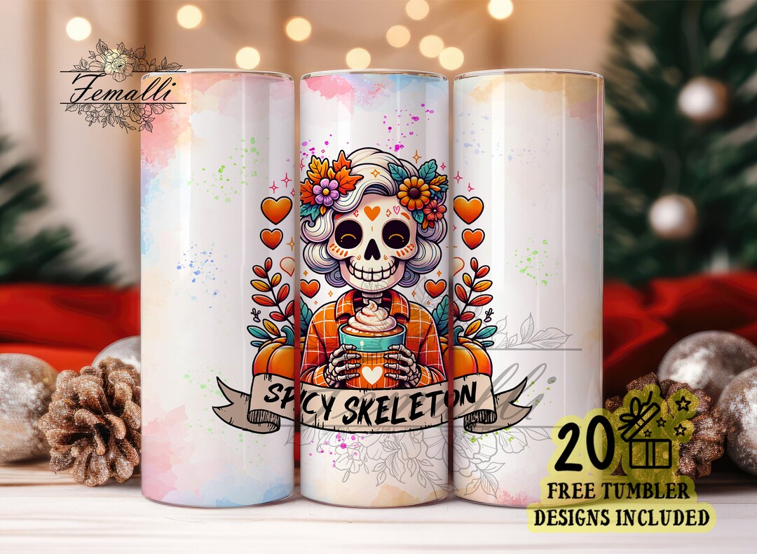 Spicy Skeleton 20oz Skinny Tumbler Wrap PNG Sublimation Design ...