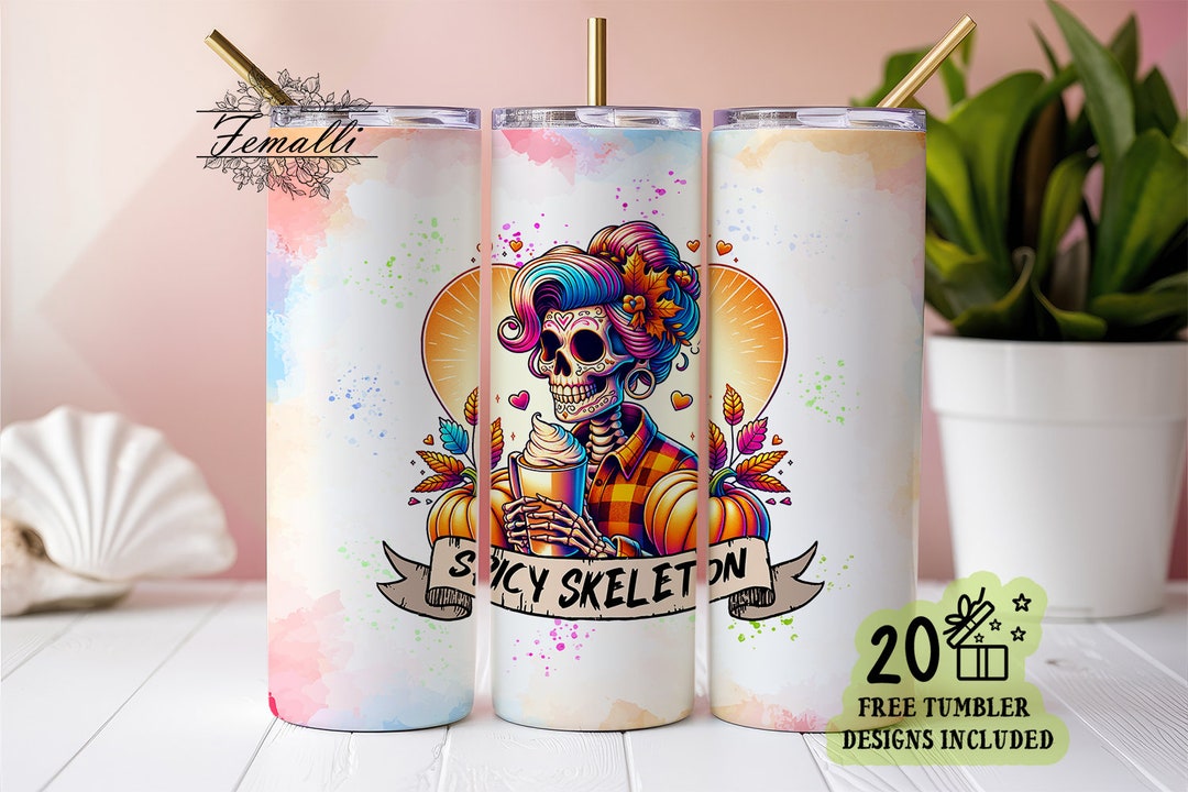 Spicy Skeleton 20oz Skinny Tumbler Wrap PNG Sublimation Design ...