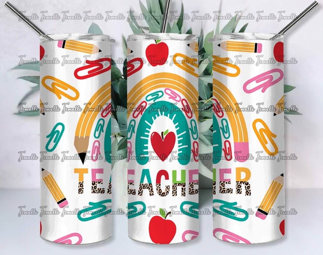 Teacher 20 Oz Skinny Tumbler Designs/png, Rainbow Glitter Teacher ...