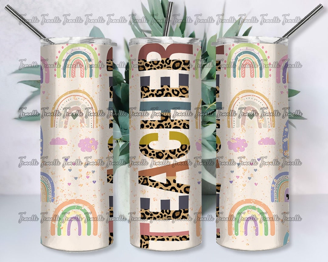 Teacher Rainbow 20 Oz Skinny Tumbler Designs/png, Rainbow Glitter ...