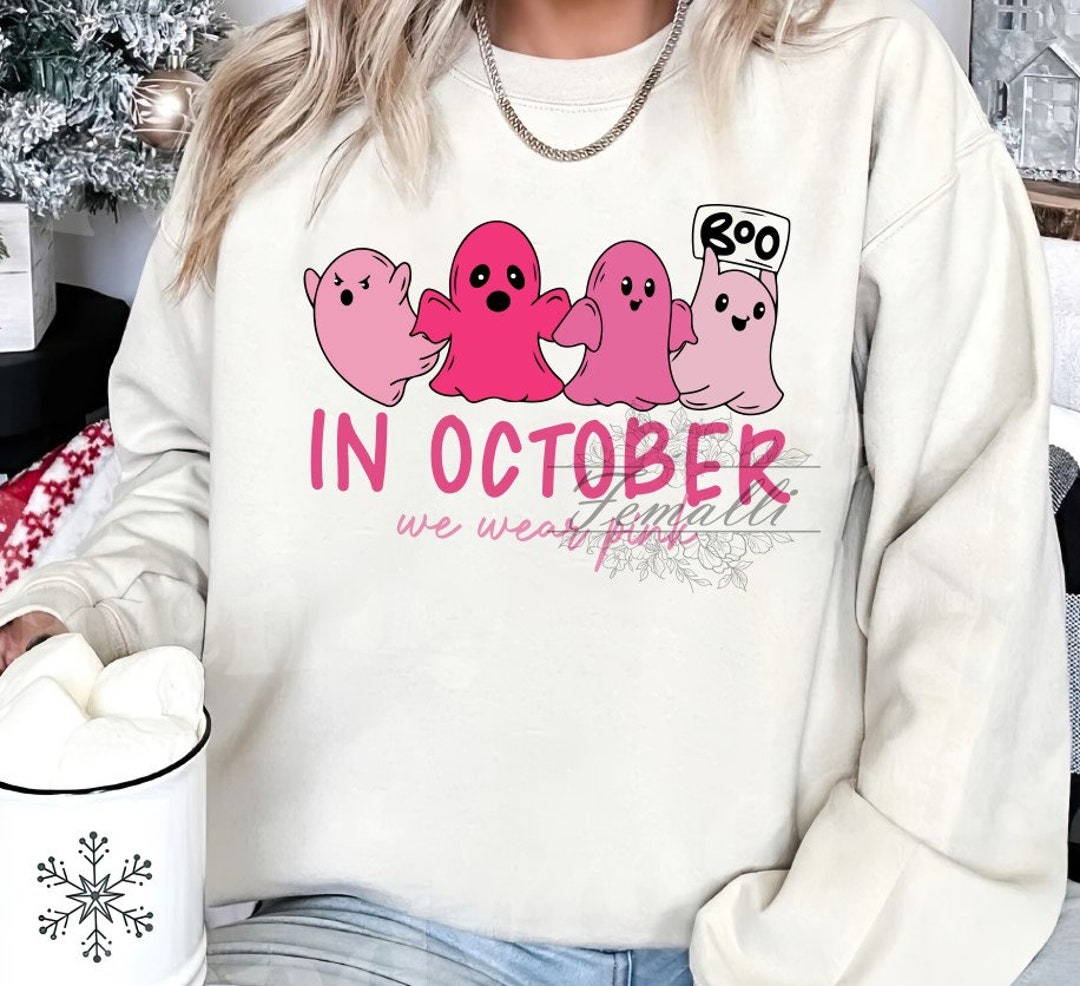 October We Wear Pink Ghost Png, Breast Cancer Png, Awareness ...