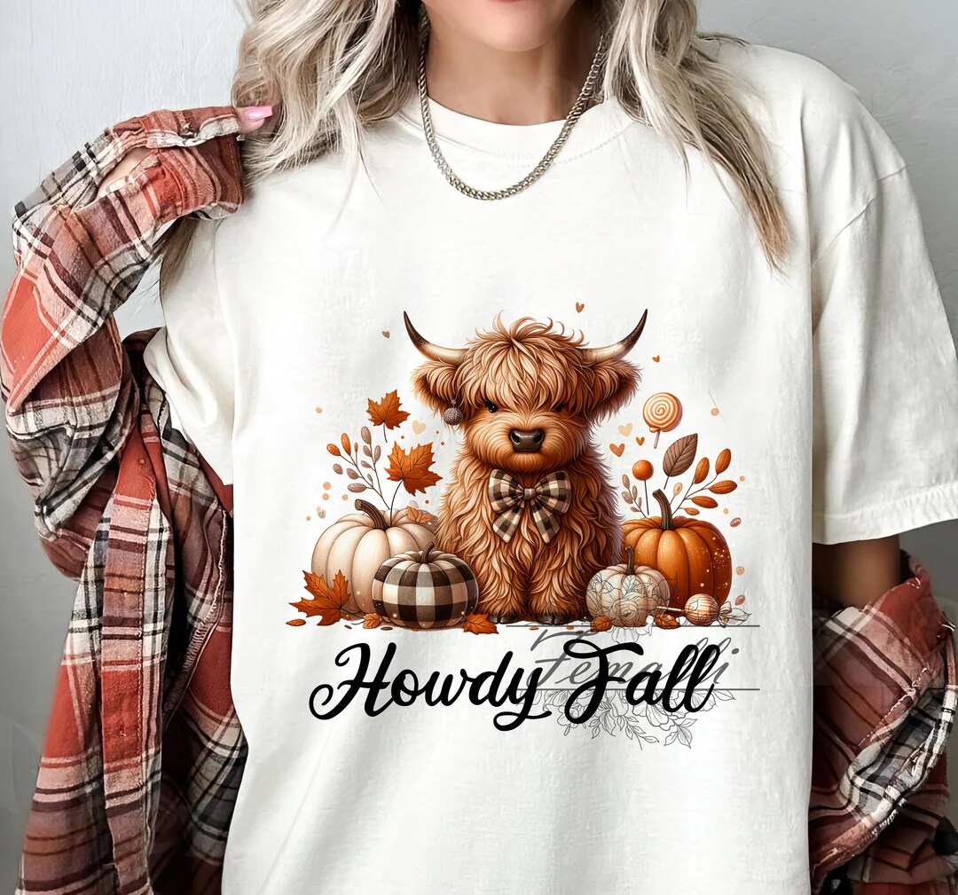 Howdy Fall PNG, Highland Cow Sublimation Design, Autumn DTF Shirt ...