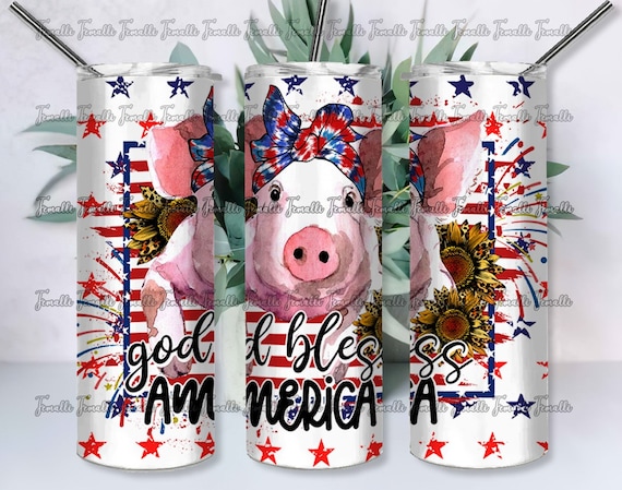 Pig God Bless America 20 Oz Skinny Tumbler Designs/png 4th of - Etsy