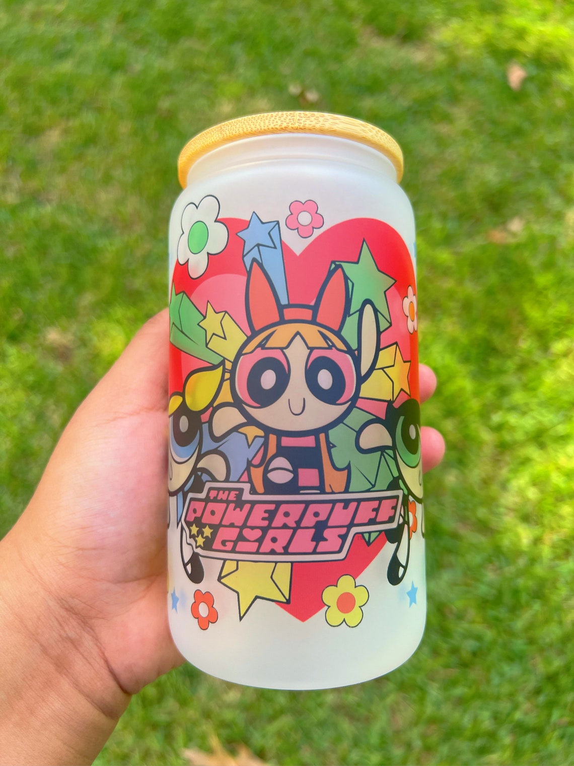 Flower Powerpuff Girls Glass Cup | Powerpuff Girls Frosted Sublimated ...