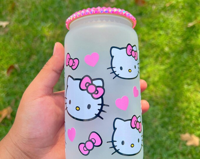 Cute Cat Frosted Glass Cup Adorable Cat Cup - Etsy