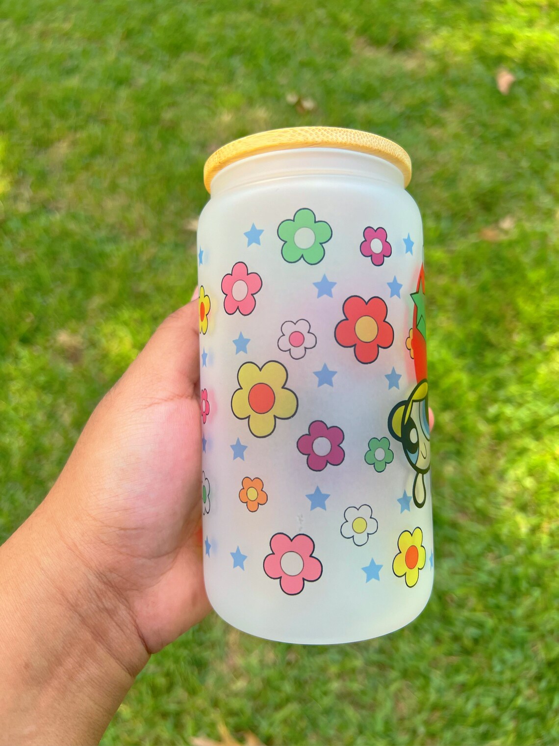 Flower Powerpuff Girls Glass Cup | Powerpuff Girls Frosted Sublimated ...