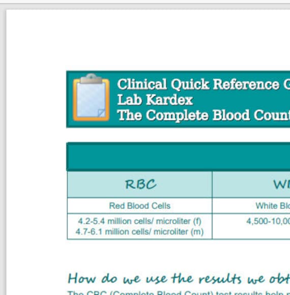 Lab Quick Reference Collection CBC / Diff plus bmp & cmp | Etsy