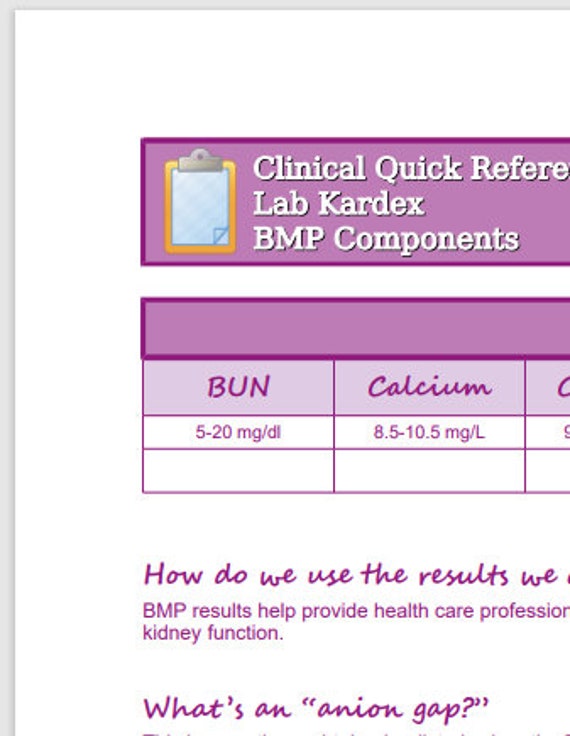 Lab Quick Reference Collection Cbc Diff Plus Bmp Cmp
