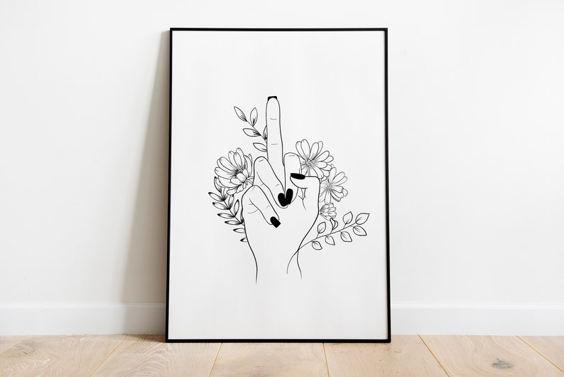 Middle Finger Line Art Print - Etsy